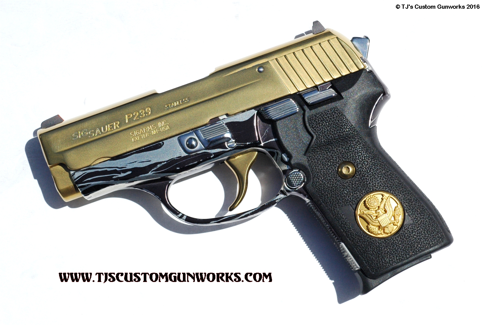 Extreme Custom Sig Sauer P239 .40 S&W Zebra & TiN-Gold